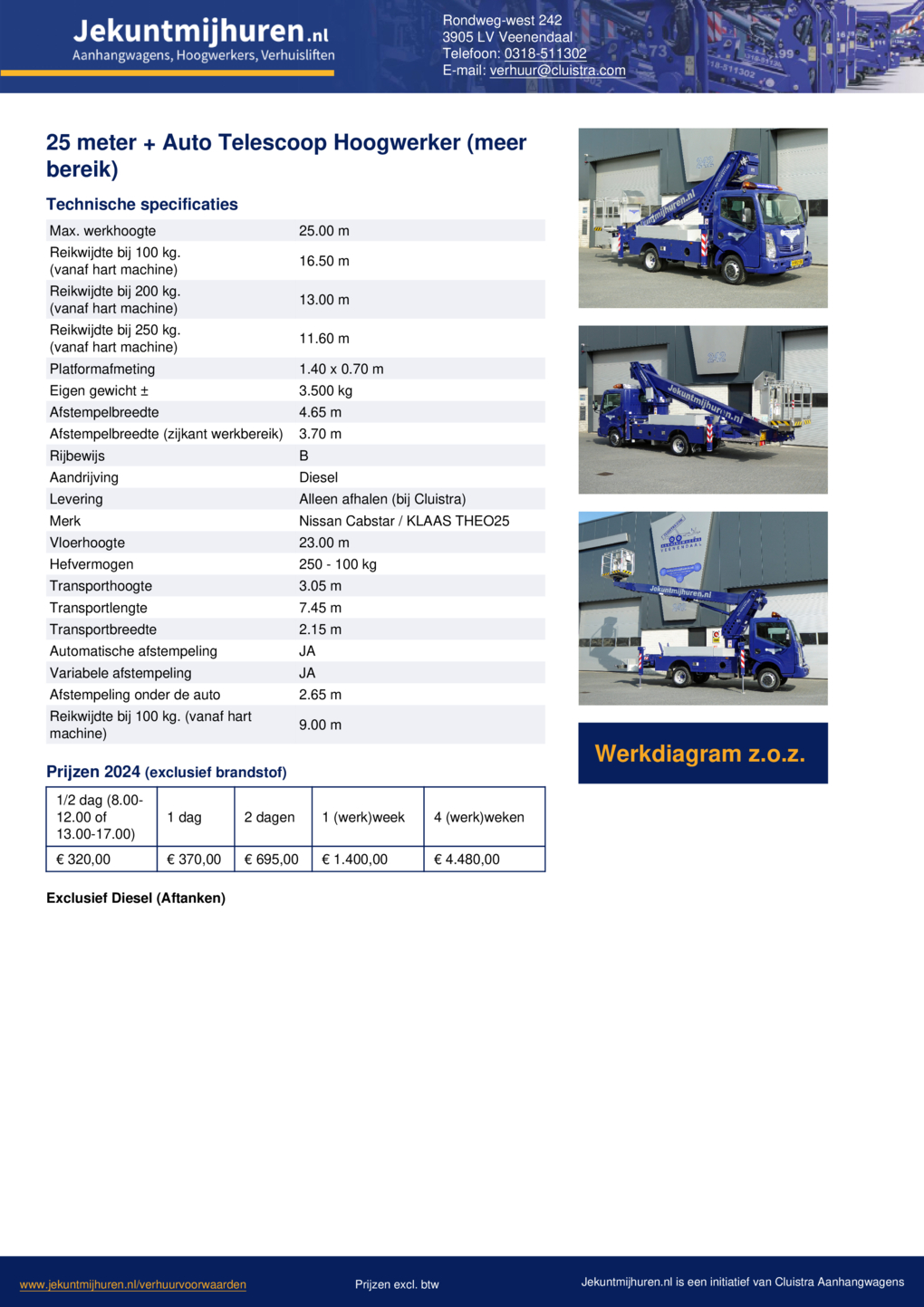 25 meter + Auto Telescoop Hoogwerker huren